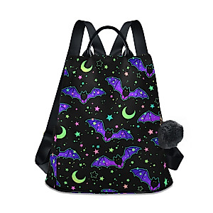 Glaphy Halloween Bats Moon Stars Backpack for Women, Anti Theft Backpack Shoulder Bag, Casual Lightweight Backpack Purse for Women