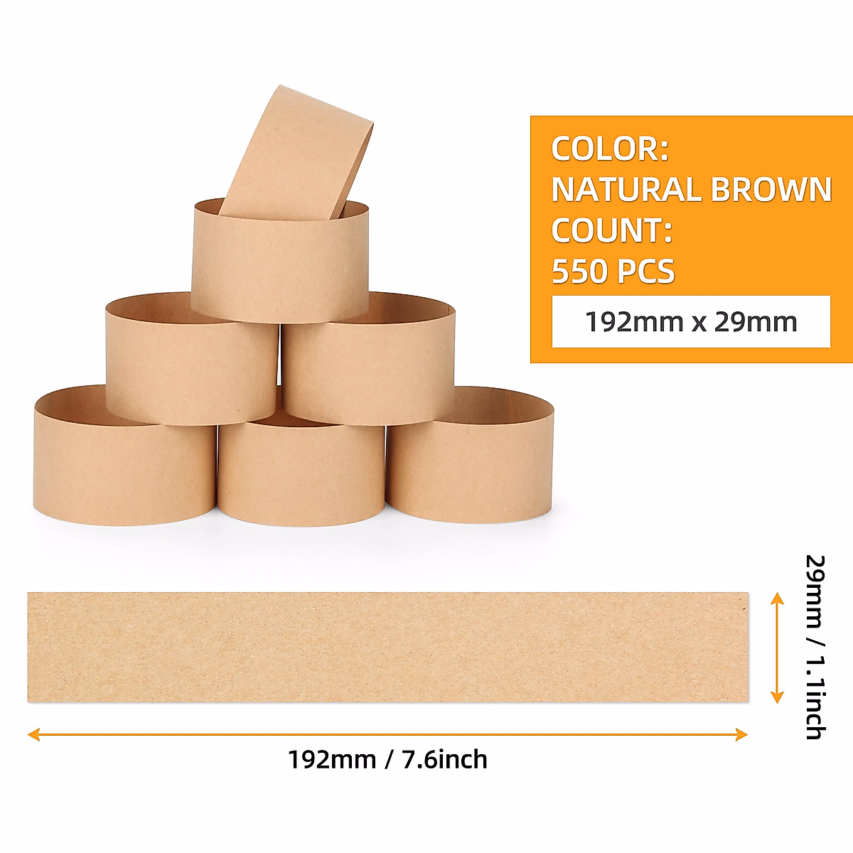 Money Bands 550 Pack Blank Natural Kraft Brown Cash Bands Self Adhesive Currency Straps for Bill Wrappers Cash Organizer