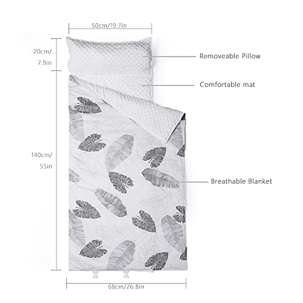 Bunnikins & Clover Toddler Nap Mat with Removable Pillow, Nap Mats for Preschool, Easy Clean Toddler Nap Pad for Kindergarten, Kids Sleeping Bag for Travel Camping