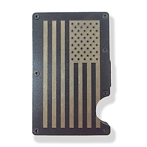 Morale Tags American Flag Engraved Metal RFID Blocking Tactical Minimalist Wallet w/Money Clip Patriotic (American Flag)