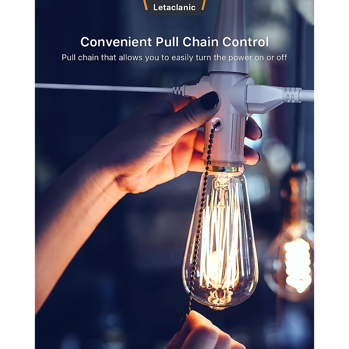 Letaclanic Light Socket to Plug Adapter, 2-Pack Pull Chain 2/3 Prong Light Socket Adapter E26/E27 Light Bulb Outlet Socket Polarized Plug Converter for Garages, Living Rooms, hallways, and More