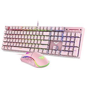 HAVIT KB393L Mechanical Gaming Keyboard and Mouse Combo 104 Keys with Rainbow Backlit Pink / US Layout (QWERTY)