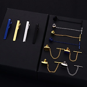 Thunaraz Tie Tacks for Men Tie Bar Clip for Regular Ties Necktie Mens Tie Tacks Clutch with Chain for Wedding Business Tie Pin Clips Mixes Color