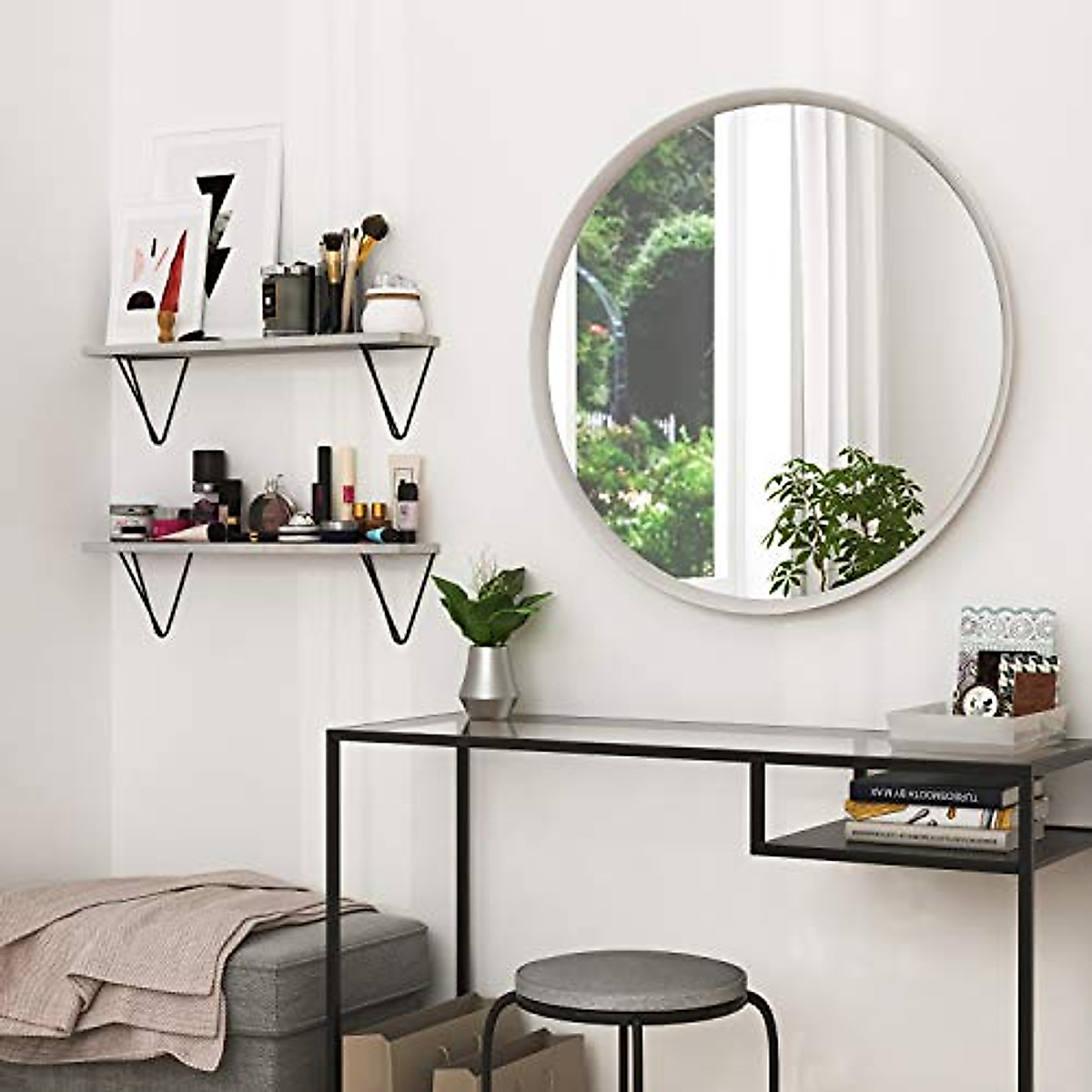 Wallniture Colmar White Floating Shelves for Wall Storage, Bathroom Shelves Wall Mounted Set of 2, 24 Inch Wood Geometric Triangle Shelf