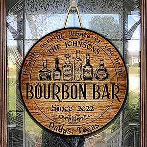 N NAMESIS All Over Printed Sign, Bar Sign, Bourbon Signs, Bar Decor, Personalized Bar Sign, Bar Signs for Home Bar, Man Cave Sign, Gift for Dad, Gift for Men, Gift for Father Day 8", 12", 18" Wood Sign