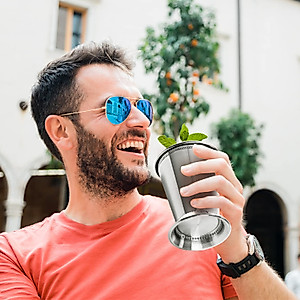 ZEAYEA Set of 2 Mint Julep Cups, Classic Stainless Steel Glasses for Party Bar Home Restaurant, 12 oz Metal Cocktail Glasses for Beer Juice Beverage, Silver
