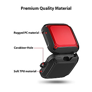iMangoo for Beats Fit Pro Case Cover, Full-Body Protective Rugged Hard PC Soft TPU Armor Earbuds Case for Beats Fit Pro 2021 Headphones Accessories Charging Shell Protector with Carabiner Black/Red
