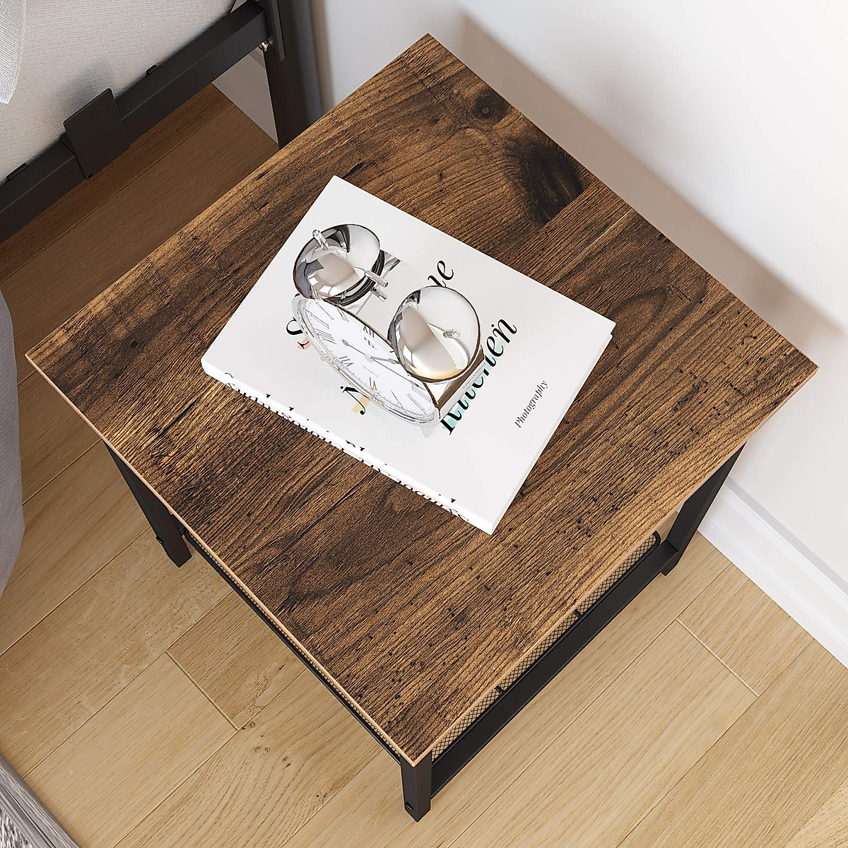 VASAGLE End Table Set of 2, 2-Tier Nightstands Side Table Night Stand Bedside Desk for Small Space in Living Room, Bedroom, Steel Frame, Easy Assembly, 2-Pack, Chestnut Brown, ULET202B17