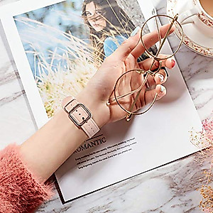 MNBVCXZ Compatible with Apple Watch Band 38mm 40mm 41mm 42mm 44mm 45mm 49mm Women Men Girls Boys Genuine Leather Replacement Strap for iWatch Series 8 7 6 5 4 3 2 1 iWatch Ultra SE (Pink Sand/Rose gold)