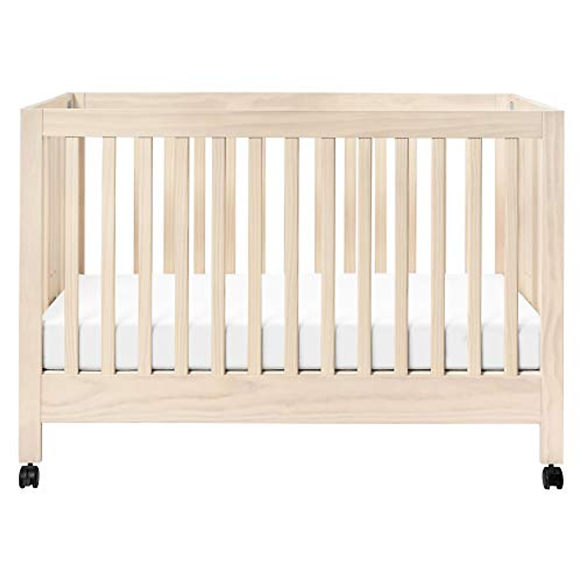 Babyletto Maki Full-Size 2-in-1 Portable Folding Crib with Toddler Bed Conversion Kit in Washed Natural, Greenguard Gold Certified