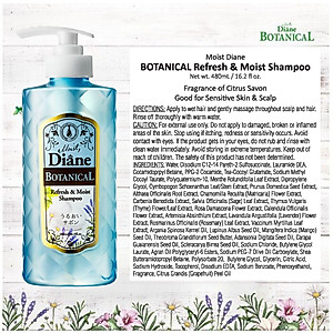 Moist Diane Natural & Organic Moisturizing Hair & Scalp Shampoo with Pump for Women & Men for Dry & Damaged Hair, Japanese Hydrating Botanical Refresh & Moist Haircare Products, 16.2 Fl Oz/480ml