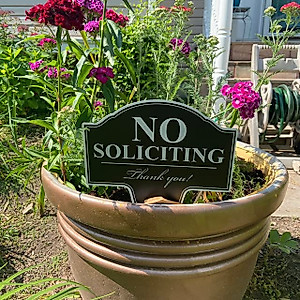 No Soliciting Aluminum Yard Sign with Integrated Stake, Lawn Sign, No Solicitors Metal Sign, Classy Non-Soliciting Sign for Home or Business Use 10x14