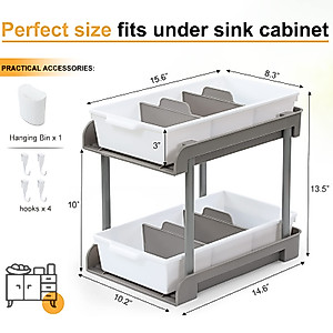 2 Tier Slide Out Under Sink Organizers and Storage with Removable Dividers - Undersink Cabinet Drawers for Bathroom, Kithcen Cleaning and Organization - Multiuse Home Pull Out Organizing Tray, 1 Set