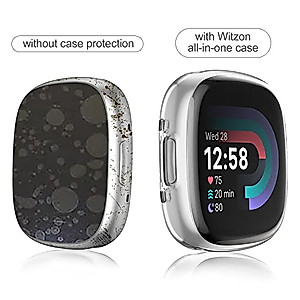Witzon Compatible with Clear Fitbit Versa 4 Screen Protector/Sense 2 Case Covers, Shorb-Absorbing Soft TPU Replacement Screen Cover, Ultra Thin Bumper Smartwatch Versa 4 Protective Case Women Men
