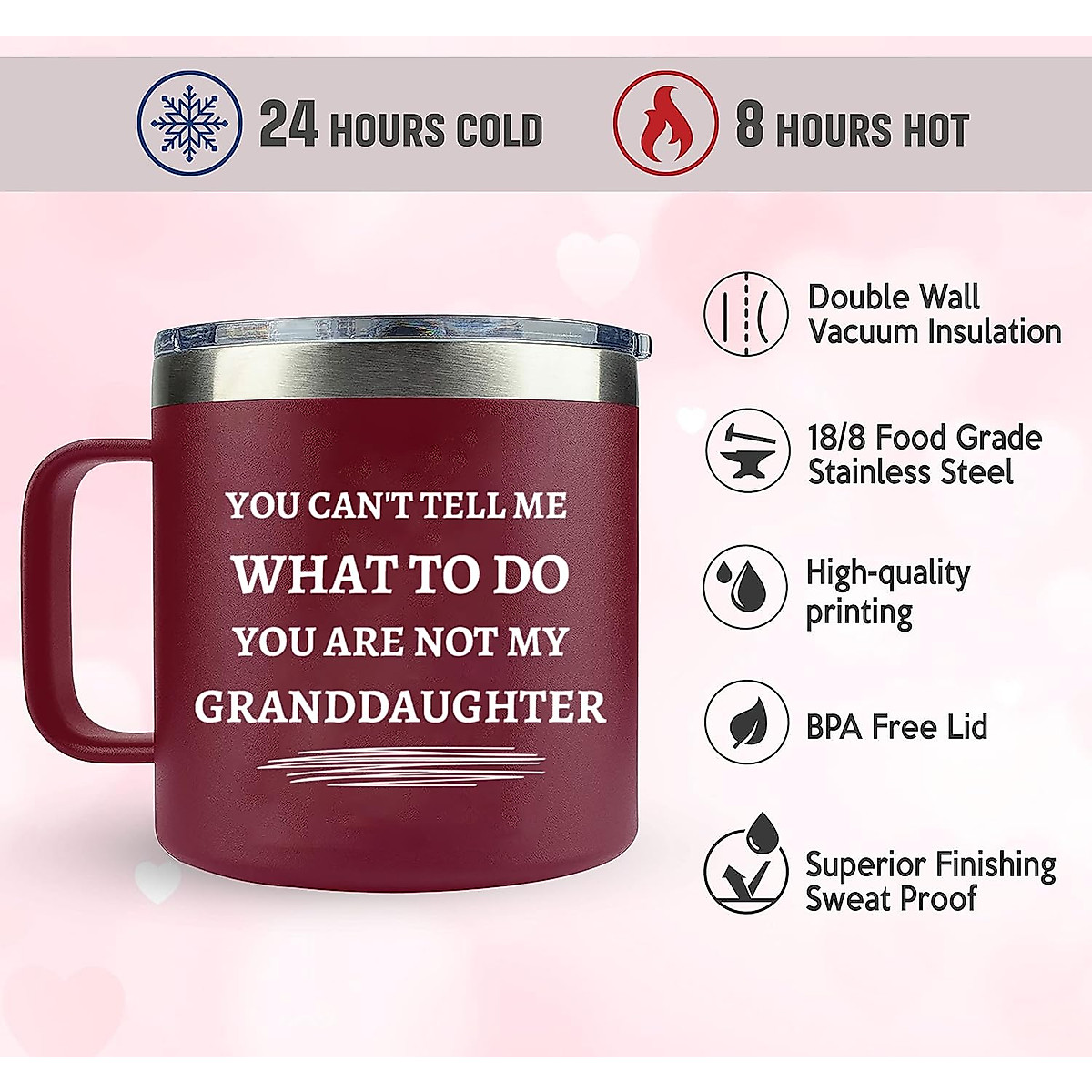 Edizzone 14Oz Mug (You Are Not My Granddaughter) (Bordeaux) Grandma Grandpa Gifts for Christmas - Best Grandma Birthday Gifts - Gifts for Grandma From Granddaughter - Funny Grandmother Christmas Gift