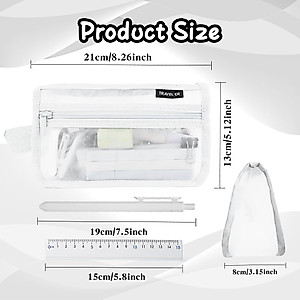 Pencil Case, Grid Mesh Pencil Pouch, Large Capacity White Pencil Bag, Clear Pencil Case with Handle and Zipper, 2-Layer Pen Case Aestheic Stationary Organizer Bag for Office Back to School Supplies