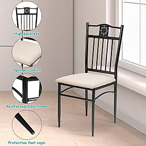 Tangkula 5 Pieces Dining Table and Chairs Set, Vintage Retro Wood Top Metal Frame Padded Seat Dining Table Set Home Kitchen Dining Room Furniture