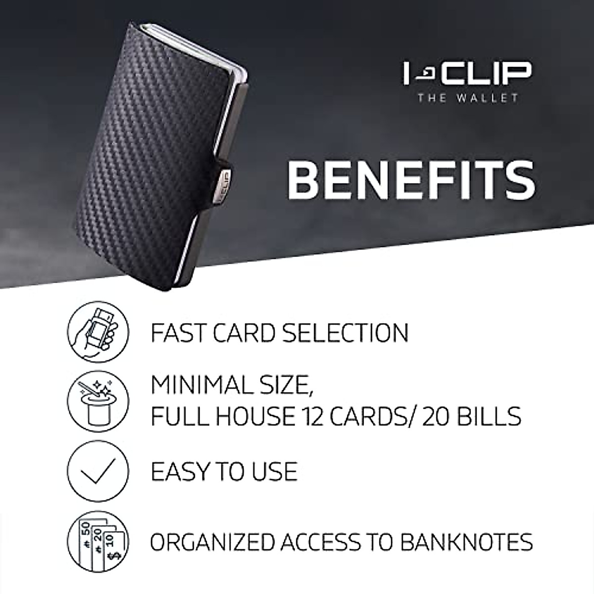 I-CLIP, Premium Men's Leather Wallet, Versatile Changeable Money clip, Secure Card Holder, Compact Men's Wallet Minimalist, Sleek Slim Design, Perfect Money Clip Wallet for Men - Gunmetal Black Carbon