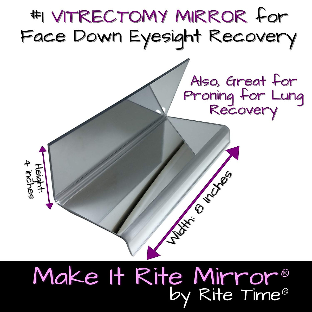 8" Wide 2-Way Make It Rite Mirror for Face Down Vitrectomy Eyesight and Proning Lung Recovery | Easy to Watch TV During Face Down Recovery