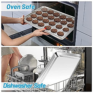 TeamFar Baking Sheet, 17.6’’ x 13’’ x 1’’ Stainless Steel Large Cookie Sheet Baking Tray Pan for Oven, Non-Toxic & Healthy, Rust Free & Heavy Duty, Mirror Finish & Dishwasher Safe
