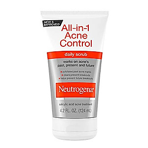 Neutrogena All-In-1 Acne Control Daily Face Scrub to Exfoliate & Treat Acne, with 2% Salicylic Acid Acne Medication, Exfoliating Acne Facial Scrub for Acne Marks & Breakouts, 4.2 fl. oz, Pack of 3