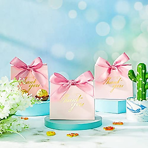 80 Pack Small Thank You Gift Bags Boxes Mini Pink Party Favor Gift Bags with Pink Bow Ribbon Treat Boxes Mini Paper Bags for Wedding Baby Shower Party Favors Bridesmaid Celebration