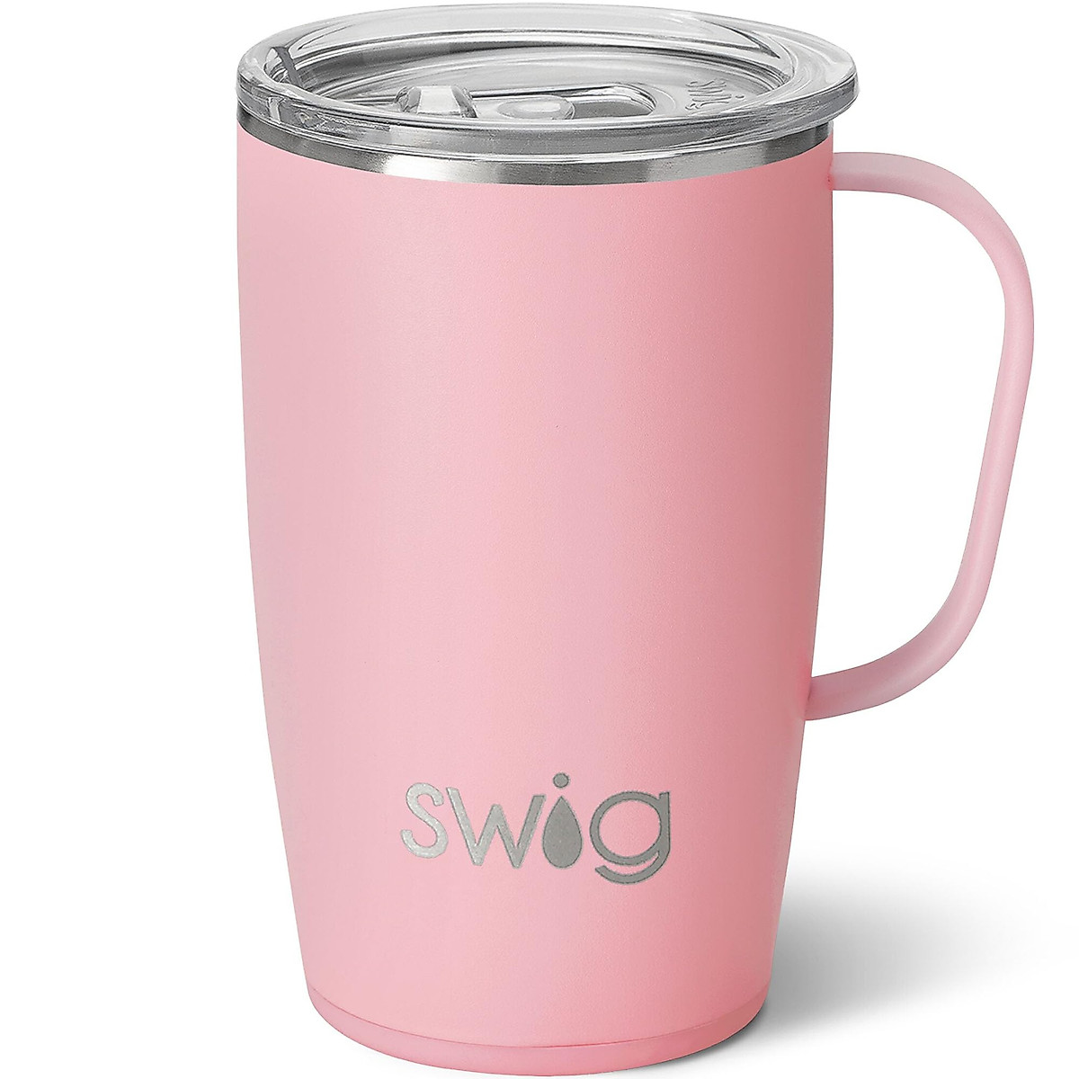 Swig Life 18oz Travel Mug, Insulated Tumbler with Handle and Lid, Cup Holder Friendly, Dishwasher Safe, Stainless Steel, Travel Coffee Cup (Blush)