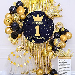 Kalyerparty Black and Gold Balloons-50pcs 12 inch Gold Confetti Balloons - Black Latex Balloons for Birthday Wedding Baby Shower Celebration Graduation Party Balloons