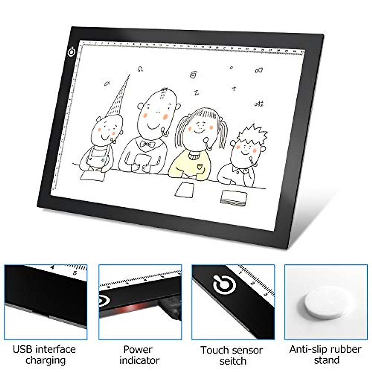 Black A4 Dimmable LED Artcraft Light Box Tracer Slim Light Pad Portable Tablet, USB Power Cable Copy Drawing Board Tracing Table for Artists Designing, Animation, Sketching, Stenciling X-ray Viewing