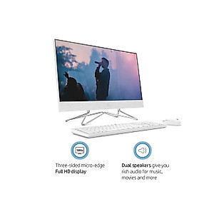 HP 24 All-in-One PC, Intel Core i3-1115G4, 4GB RAM, 256GB SSD, Full HD Micro-Edge Display, 720p Privacy Webcam, Wi-Fi and Bluetooth Combo, Snow White, Windows 11 Home (Renewed)