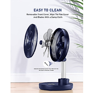FARADAY Oscillating Standing Fan 12” Foldable Portable Quiet Floor Fan 12000mAh Rechargeable Pedestal Fan with Remote, Timer Setting, Height Adjustable Foldaway Fan for Bedroom Home Office, 6 Speed