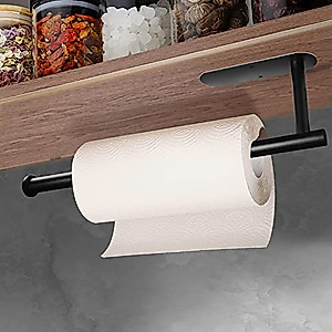 Paper Towel Holder Under Cabinet, Paper Towel Rack Roll Holder for Kitchen Bathroom Toilet Large Roll Paper, Paper Towel Holder Wall Mount, Self-Adhesive or Screws, 304 Stainless Steel, Black
