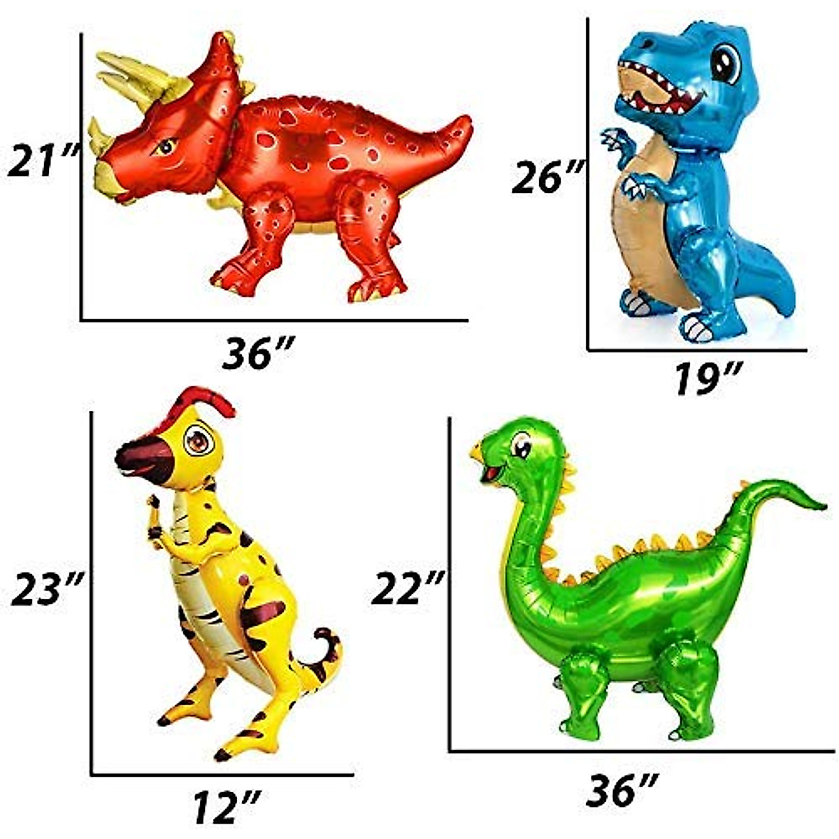 4Pack Giant Self Standing Dinosaur Foil Balloons for Dinosaur Birthday Party Supplies Decorations