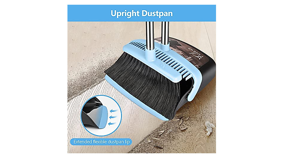 Folews Heavy Duty Broom & Dustpan Set - 55 Inch Handle