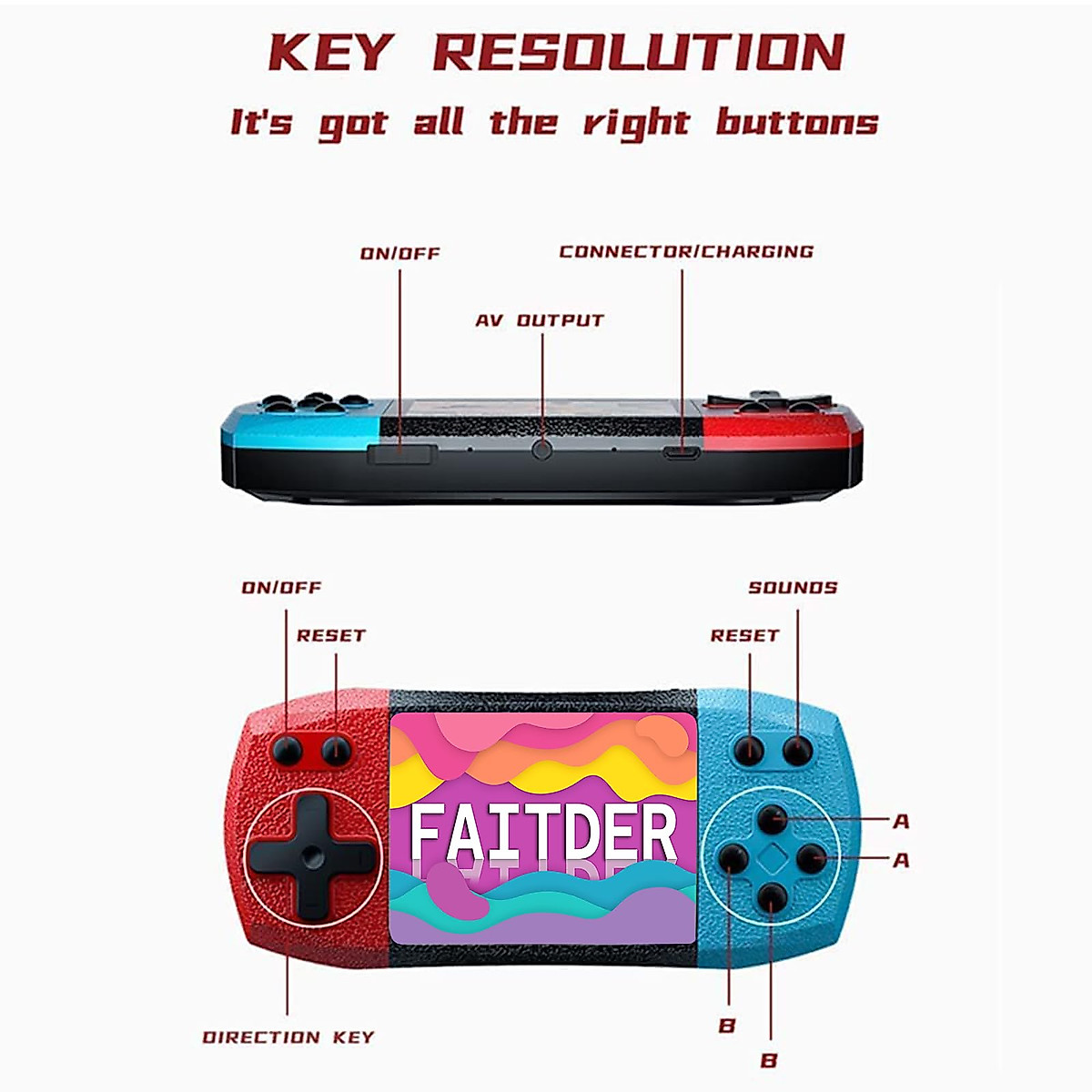 FAITDER - Retro Handheld Game Console Built-in 620 Classic Game 3 Inch Screen Portable Handheld Video Game Console Supports TV Connection and Two Player Games Boys Girls Birthday