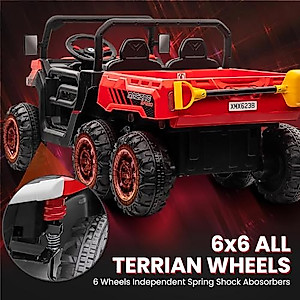 anrli 24V Ride on Car XL 2 Seats Ride on Dump Truck 4WD 6X6 Ride On Truck Electric Kids UTV w/2.4G Remote Control,3 Adjustable Speed, Bluetooth Music,Spring Suspension,Power Vehicle Wheels, Red