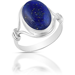 Fine Sterling Silver Ring For Women & Girls Natural Lapis Lazuli Ring Sterling Silver Engagement Ring Oval Gemstone Ring