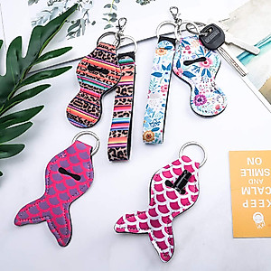 20 Pack Sublimation Blanks Chapstick Holder Keychains, Neoprene Lipstick Holder Keychainr with Lanyards Wristlet and 10 Metal Clip Cords