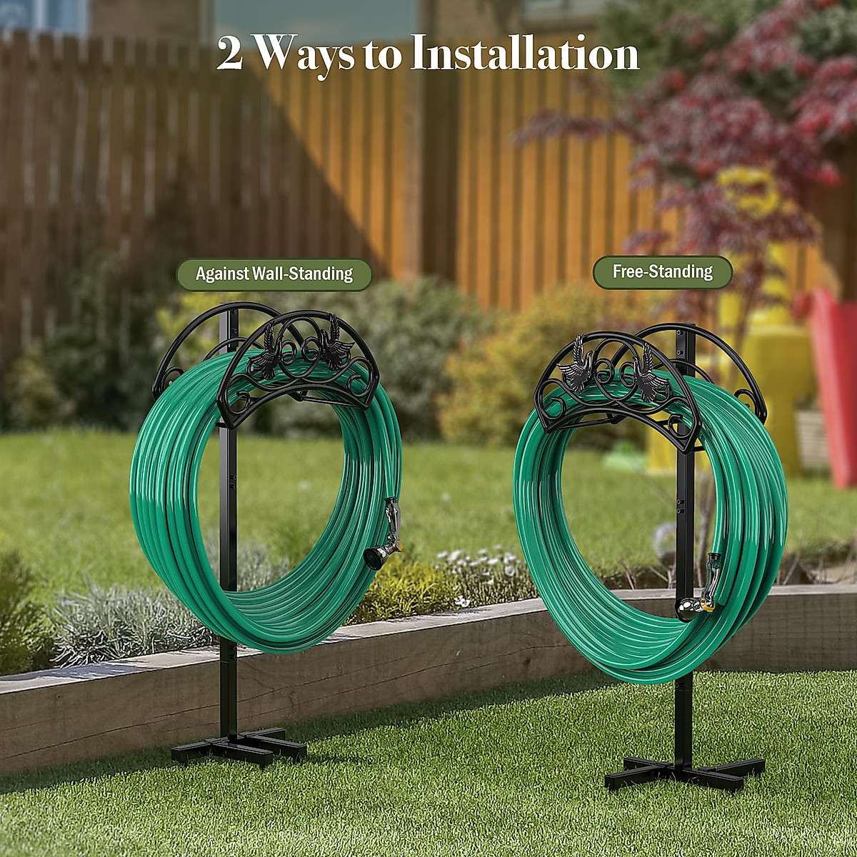 Winpull Garden Hose Holder Detachable Water Hose Holder Hose Hanger, Heavy Duty Metal Hose Holder Freestanding Hose Stand Hose Organizer Hose Holders for Outside (Black)