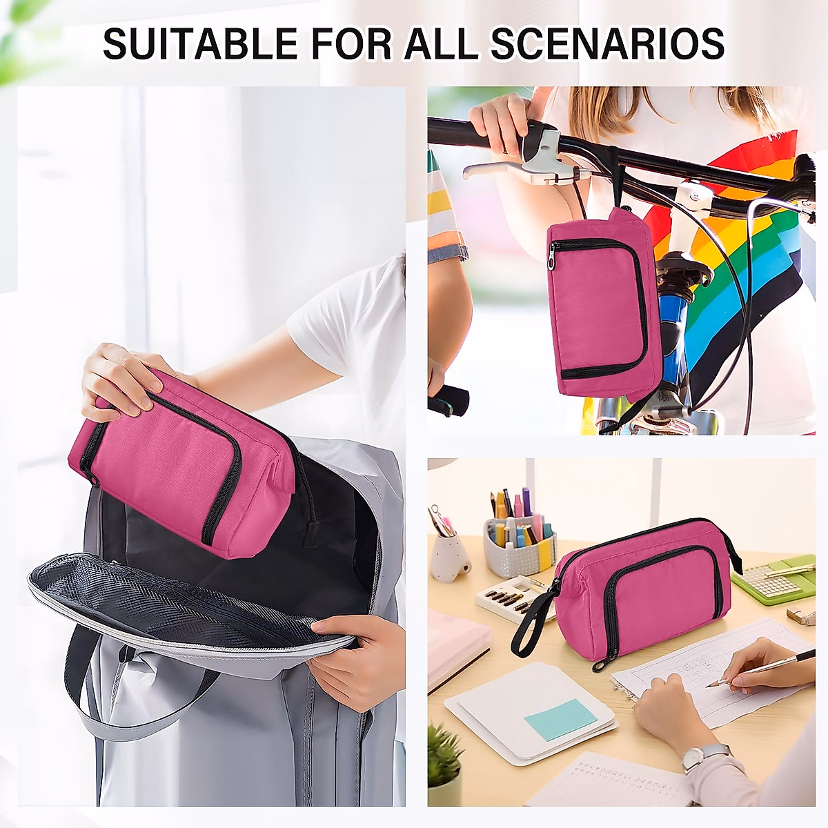 Hot Pink Pencil Case Large Capacity Pencil Pouch Aesthetic Stationery Portable Pen Bag Organizer Holder Box for Teens Girls Adults Student School