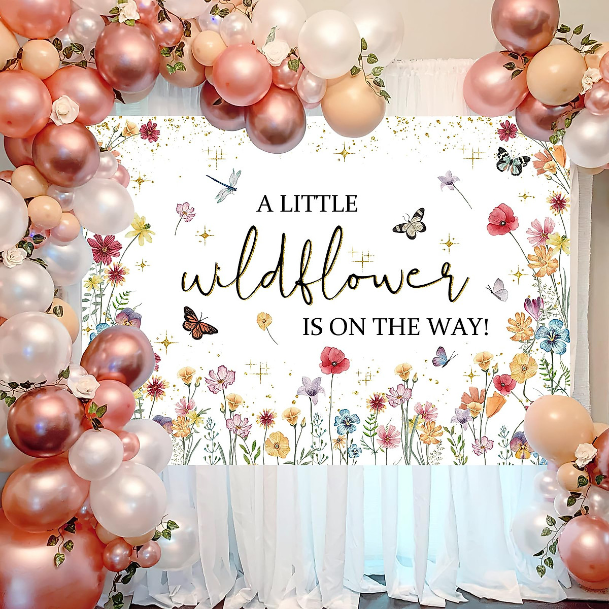 Avezano Wildflower Baby Shower Decorations A Little Wildflower is On The Way Baby Shower Backdrop She is a Wildflower Theme Baby Girls' Baby Shower Photoshoot Background Banner (7x5ft(84x60in))