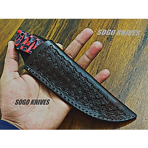 SOGO KNIVES Leather Knife Sheath For Belt, Slanted Sheath, Tooled Leather Sheath, Beautiful 8 TO 9 inches Hunting Knife fixed blade Leather Cover 100% Real Leather (BROWN)