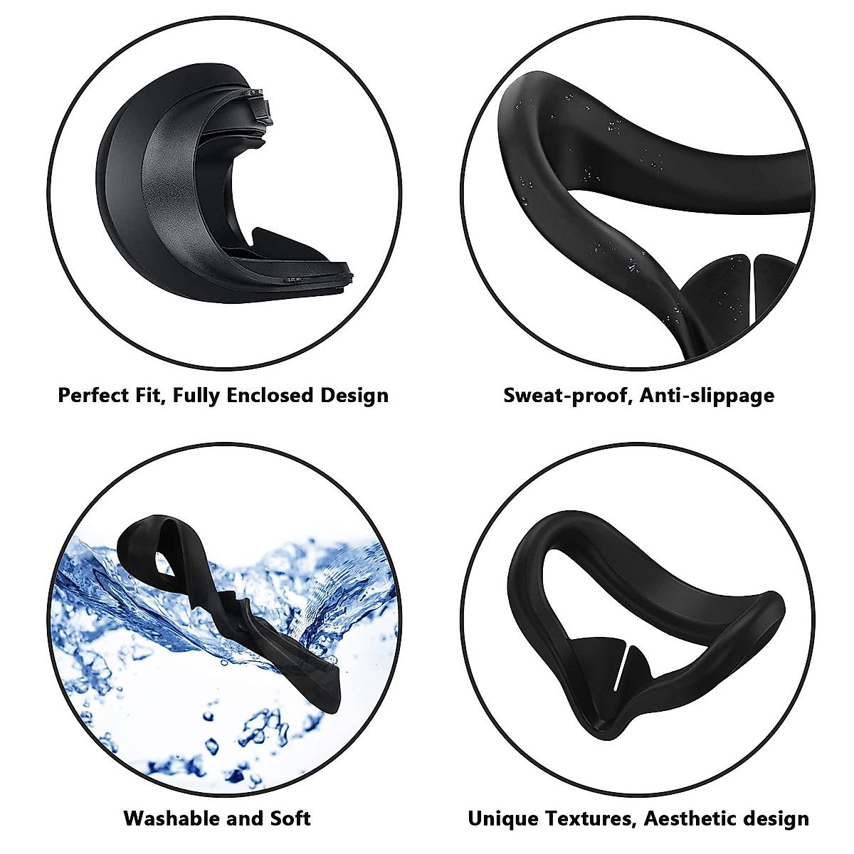 TOMSIN Touch Controller Grip Cover for Oculus Quest 2 with Silicone Face Cover, Protective Lens Cover, Silicone Handle Strap Disposable Eye Cover Combo, Sweatproof Lightproof Accessories (Black)