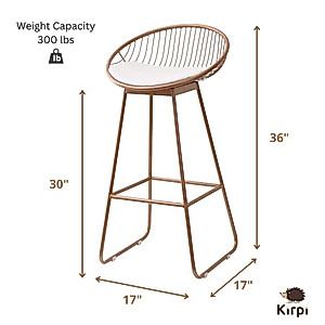 Kirpi Bar Stools Set of 4, Rose Gold Bar Height Bar Chairs 30" Seat, Kitchen Island Barstools Metal, Modern High Counter Stools with White Seat Cushion (4, Rose Gold)