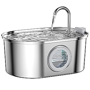 SOOFPET Cat Water Fountain with Water Level Window, 108oz/3.2L Water Fountain for Cats Inside, Stainless Steel Pet Water Fountain Dog Water Dispenser, Faucet Shape, Quiet Pump, for Dogs and Cats