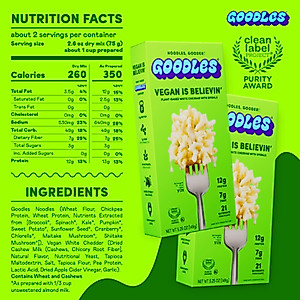 Goodles Vegan Is Believin’ Mac & Cheese 12-Pack, 5.25oz - 12g Protein, 7g Fiber with Prebiotics, 21 Nutrients - Kosher and Clean Label Certified
