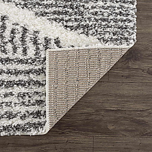 Hauteloom Trunding Moroccan Farmhouse Living Room Bedroom Shaggy Area Rug - Bohemian Shag Rug - Plush High Pile - Southwestern Boho Soft Carpet - Black, Cream, Grey, Beige - 5'3" x 7'3"