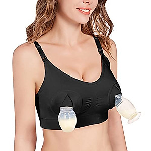 haakaa Pumping Bra Hands Free Maternity Bras for Breastfeeding Adjustable & No Underwire Breast Pump Bra and Nursing Bras with Extra Bra Extenders & Clips Breastfeeding Essentials (Black, X-Large)