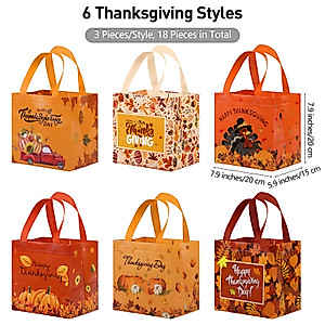 MIMIND 18 Pieces Thanksgiving Non-Woven Tote Bags Turkey Pumpkin Fall Party Gift Bags with Handles Thanksgiving Day Treat Bags Reusable Grocery Goodie Shopping Bags for Fall Thanksgiving Party Favors