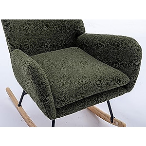 Rocking Chair for Baby Nursery, Comfy Small Rocker with Neck Rest and Pocket, Modern Upholstered Accent High Back Armchair for Living Room, Bedroom, and Office (Dark Green)